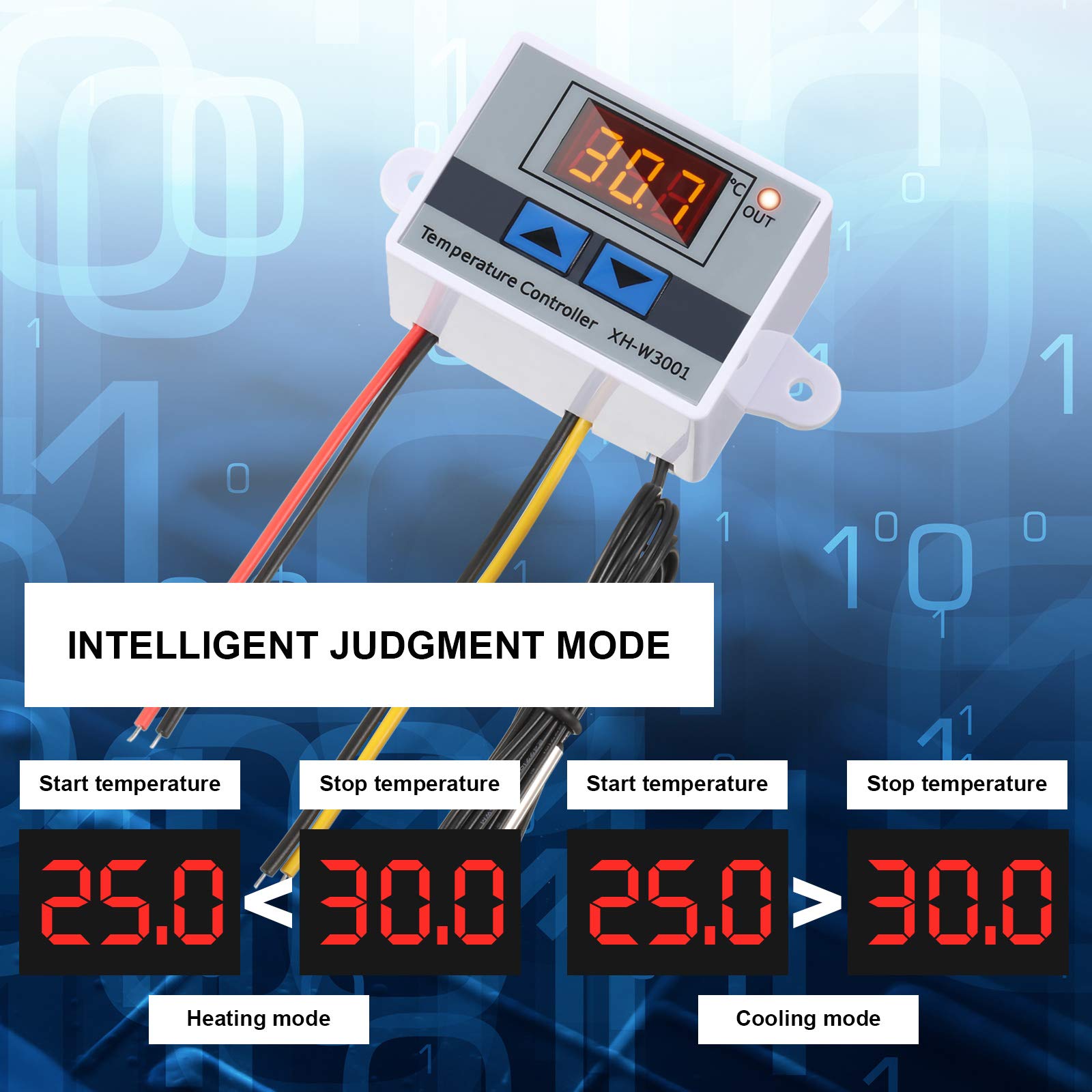 XH-W3001 Digital LED Temperature Controller Module Digital Thermostat Switch with Waterproof Probe Programmable Heating Cooling Electronic Thermostat Range from -50℃ to 110℃ (12V 10A 120W) (2 Pieces)