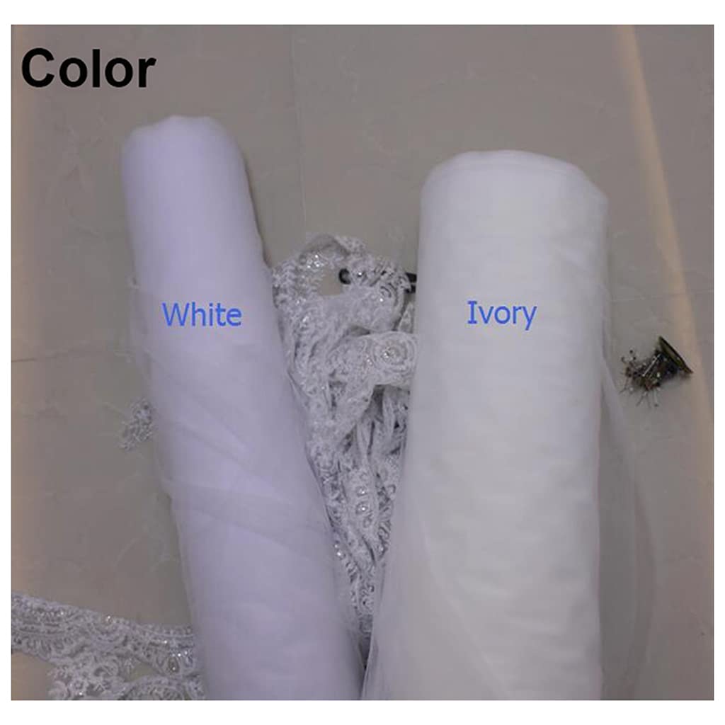 Ts Pearls Wedding Veil, with Lace Appliques Edge 2.5 Meters Long Bridal Veil, with Comb 250CM Veil for Bride (Color : White, Item Length : 250cm)