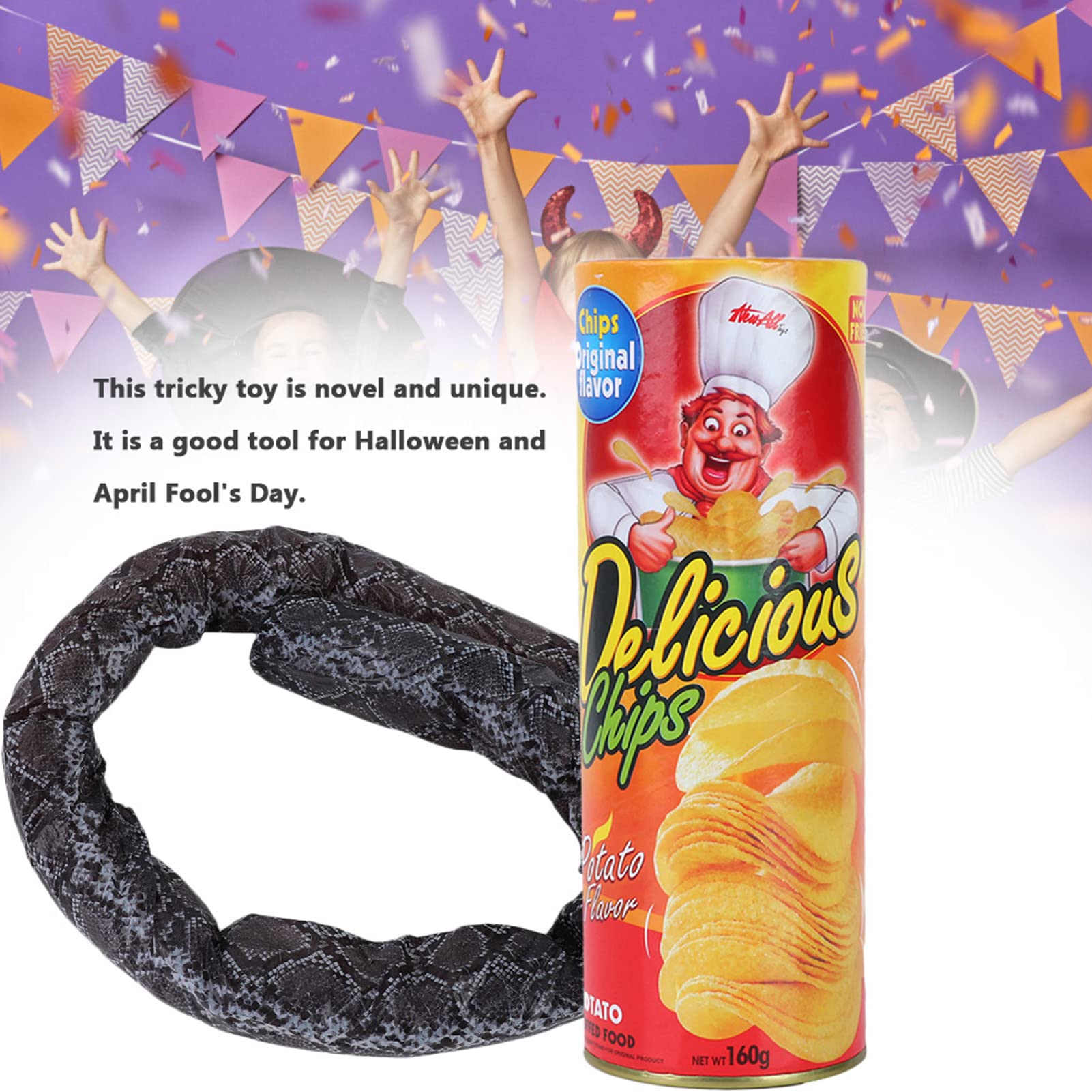 PUNELE Prank Chips Snake in 21 × 8 × 8 Deceptive Toys Funny Fries Spring Snake Toy Prank Props Party Decoration