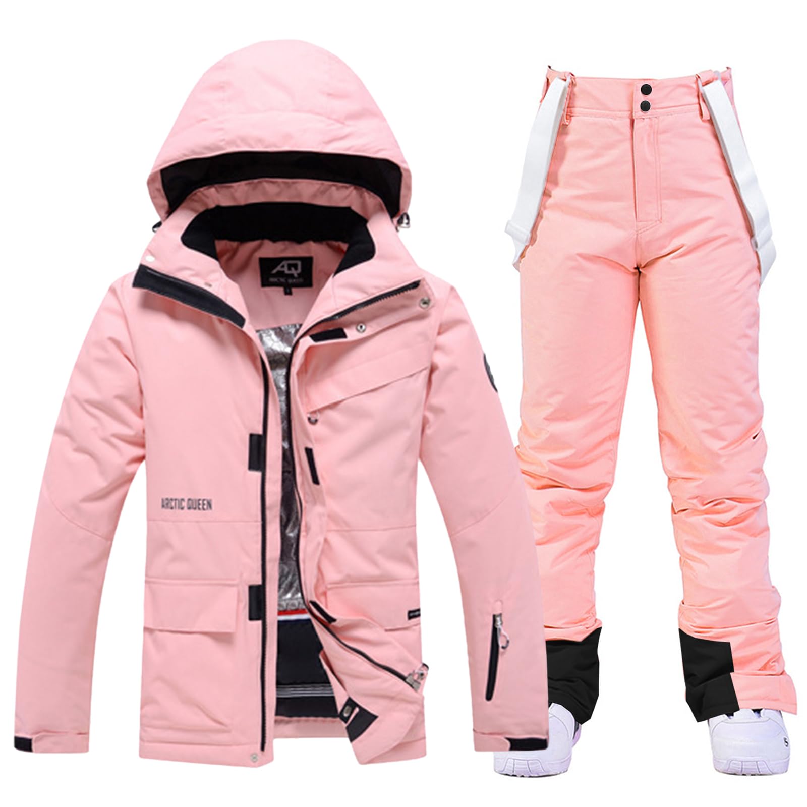 Women's Winter Skisuit Waterproof Windproof Ski Jacket and Pant Insulated Snowsuit Snowboarding Coat 2022(Black-A,Large)