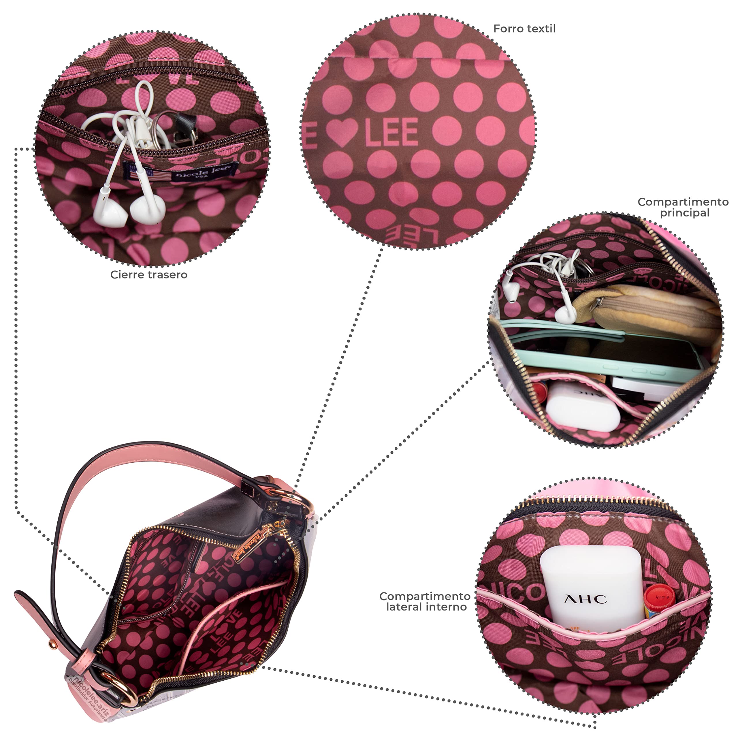 Nicole Lee Pearl Chain Link Embellished Shoulder Bag, Fashion Print Small Handbag, Removable Crossbody (Double Queens)