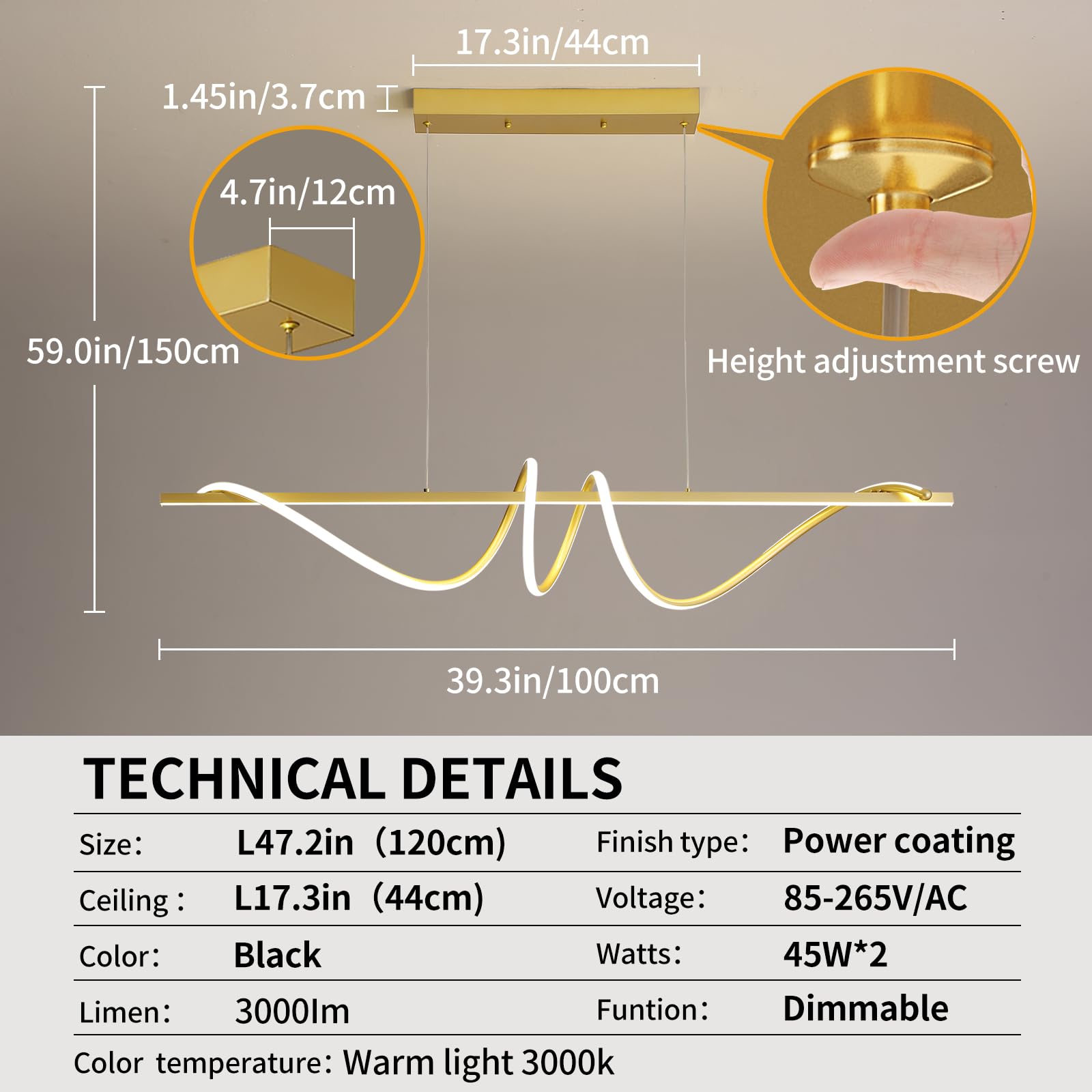 Modern Chandelier, Dimmable LED Pendant Light, Ring Chandelier for Living Room, Dining Room, Kitchen, Bedroom 39IN