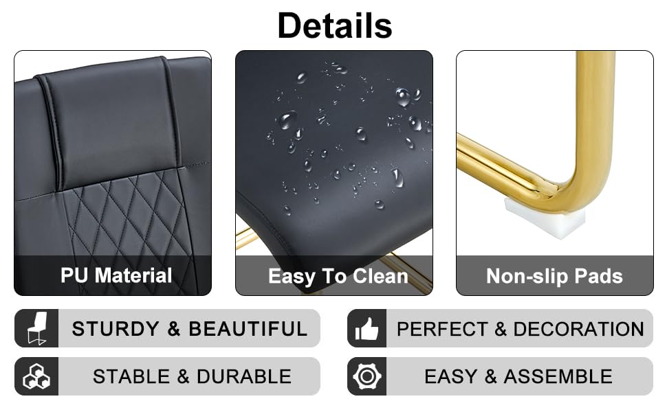 Modern Dining Chairs Set of 4, PU Leather Dining Chairs High Back Upholstered Chairs Ergonomics Dining Chairs with Gold Metal Leg for Kitchens,Living Rooms,Bedrooms,Offices (Black)