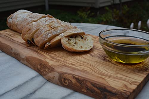 THE LIVE EDGE - Olive Wood Long Charcuterie Board | Rustic Large Wooden Cutting Board for Kitchen | Cheese and Bread Cutting Wood Board | Handmade Cutting Board for Meat | 16"L x 6.75"W x 0.75"Th