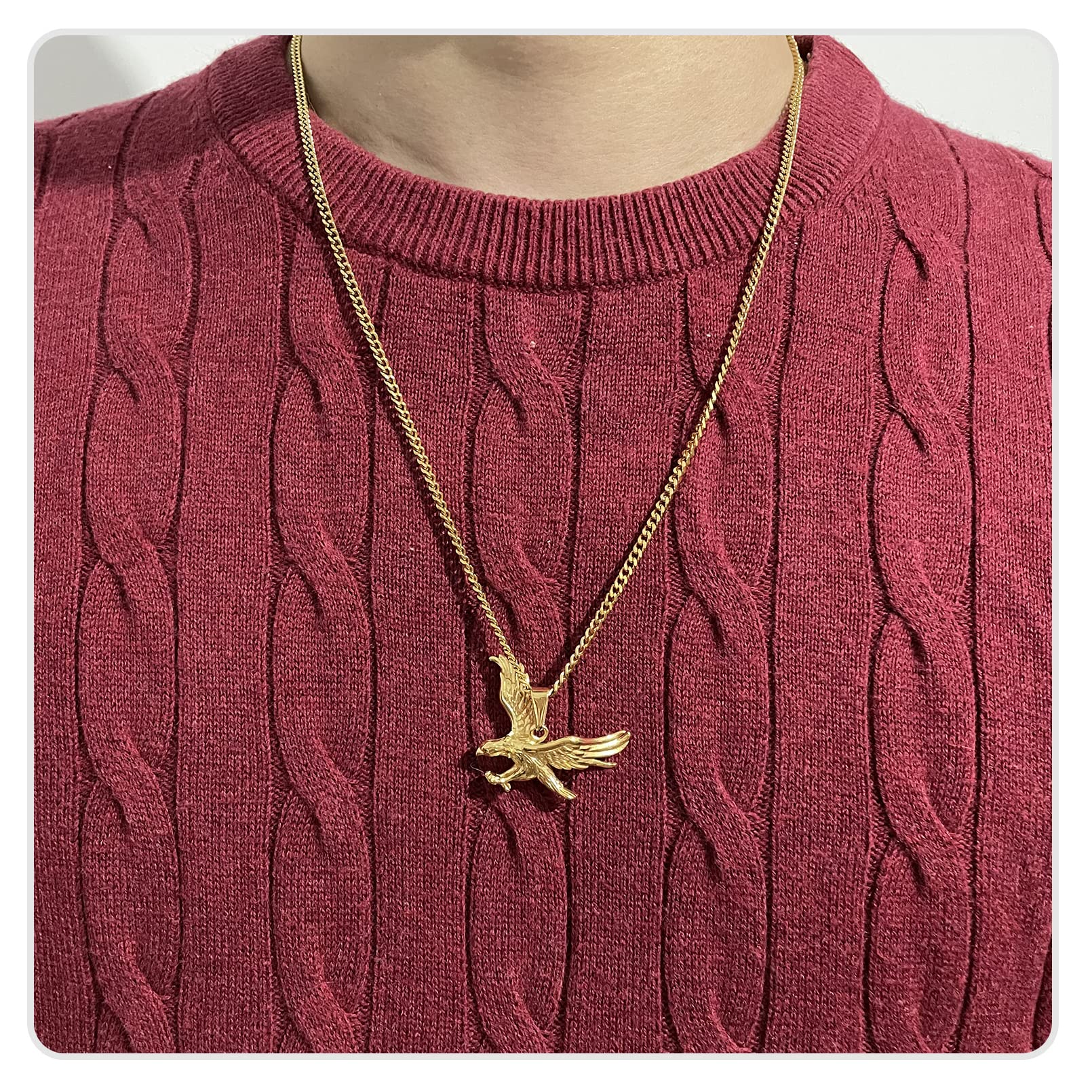 Nsitbbuery Hip Hop 18K Gold Plated Stainless Steel Animal Eagle Pendant Necklace