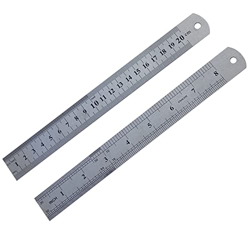zmr 2 Pack Stainless Steel Machinist Engineer Ruler, Metric British Ruler with 1/10, 1/16, 1/20, 1/32Inch and 0.5mm,0.1cm for Engineering, School, Office, Architect, and Drawing (8Inch/2Pack)