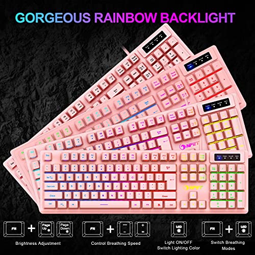 NPET K10V4 Wired Gaming Keyboard, RGB 10 Zone Backlit, Spill-Resistant Design, Multimedia Keys, Quiet Silent USB Membrane Pudding Keyboard for Desktop, Computer, PC