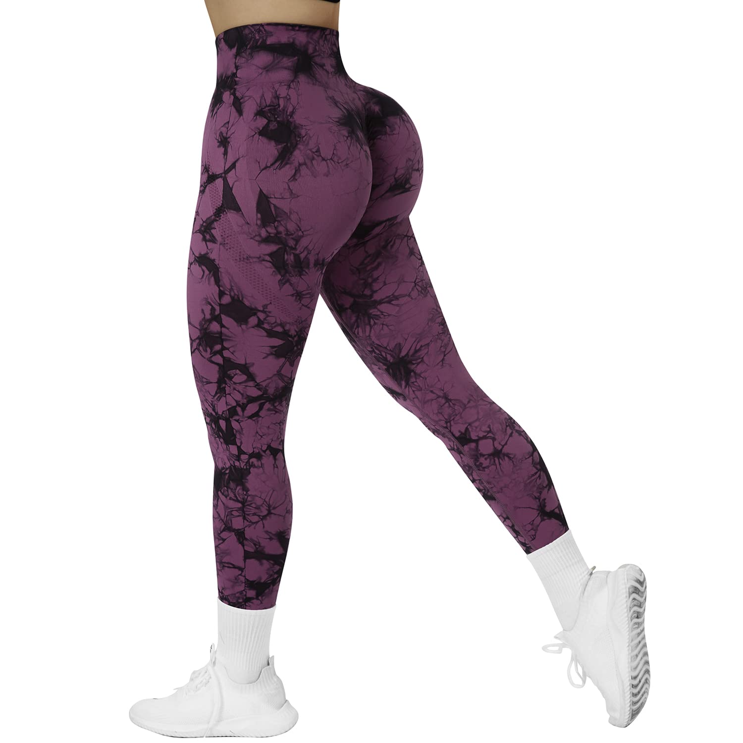 RUUHEE Women Workout Leggings Seamless Scrunch High Waisted Tummy Control Gym Yoga Pants(Medium,49Purple Tie Dye)