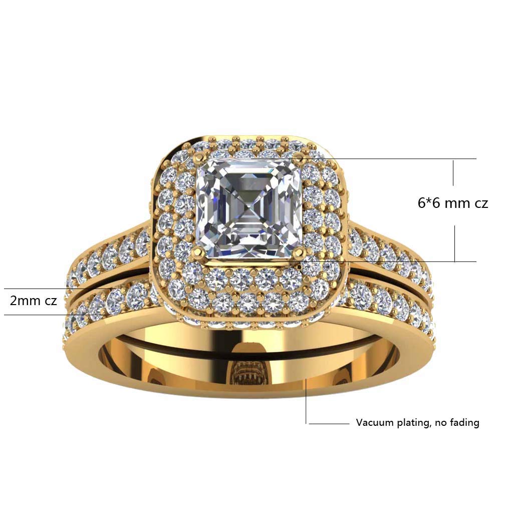 Ringcrown Bridal Sets Yellow Gold Plated Womens Wedding Ring Sets Princess Cut Cz Engagement Ring Sets