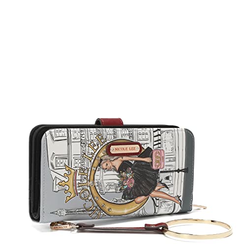 Nicole Lee Bifold Wallet Wristlet, Small Zip Evening Clutch Cardholder Wallet with Detachable Wristlet Strap (Dreaming the City)