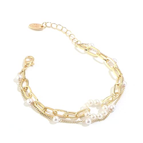 Small design, pearl bracelet, female double layer, pastoral fashion, versatile bracelet (golden)