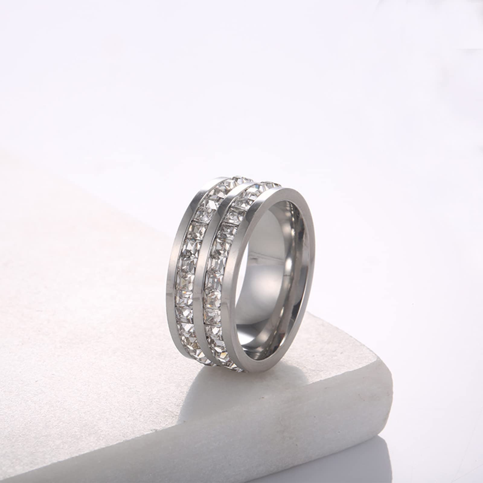 xrxebv Women Stackable Eternity Ring Wedding Bands,18K Gold Plated Cubic Zirconia Promise Rings (silver, 7)