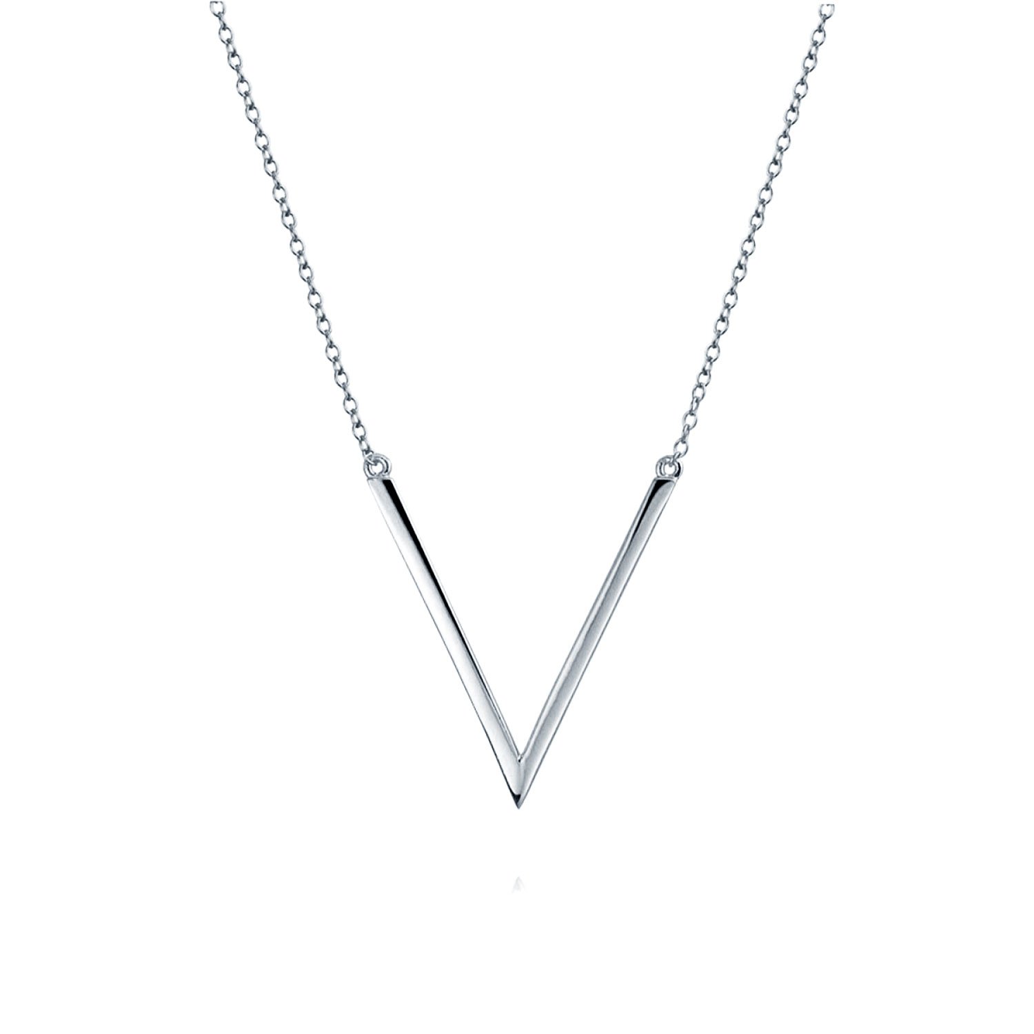 Minimalist Geometric Chevron Thin Tube V Pendant Necklace For Women For Teen .925 Sterling Silver