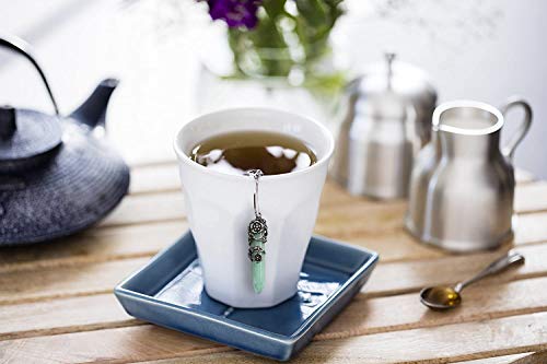 TeaSanavie 2 Pack Healing Crystal Pendant Loose Tea Steeper Tea Infusers Tea Strainers for Couple Gift,Antique Silver Flower Wrapped Natural Gemstone Hexagonal 18/8 Stainless Steel Fine Mesh Tea Ball