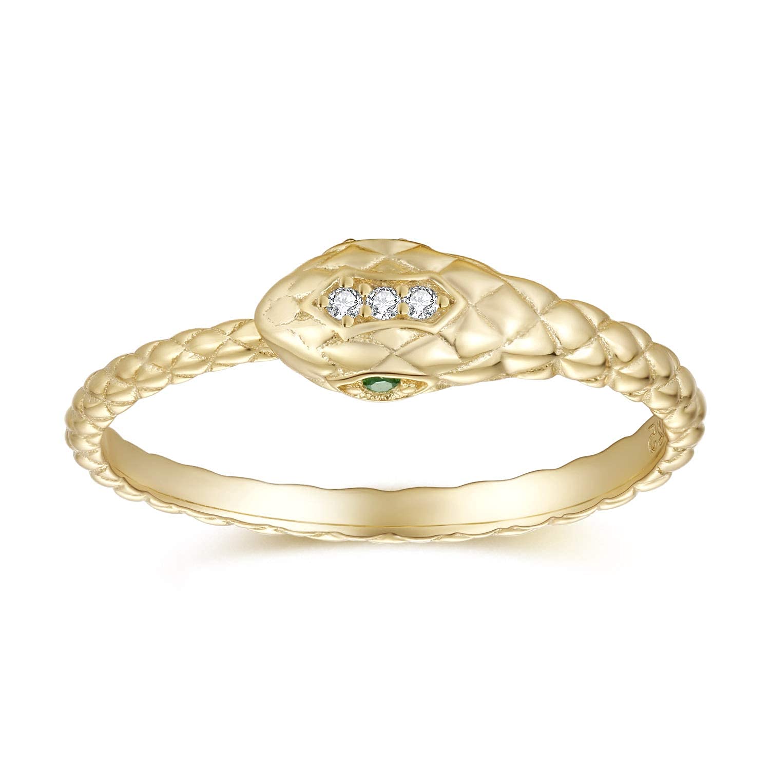 S925 sterling silver unique personality teardrop snake, eyes set with green spines, retro style zodiac animals, stackable women's rings, gifts(Size: 9)