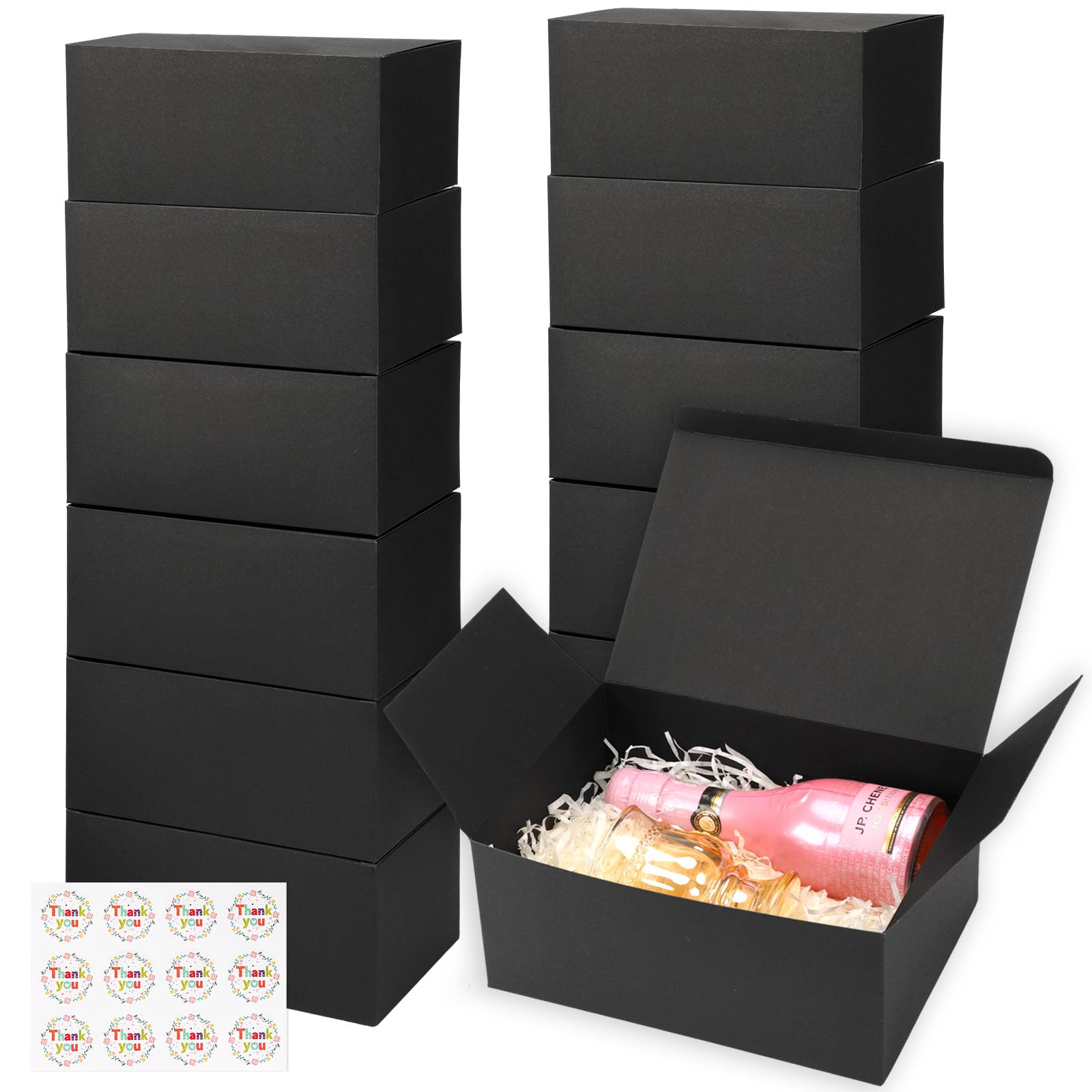Moretoes 12 Pack Black Gift Boxes with Lids 9x6x4 Inches Groomsmen Proposal Boxes Cardboard Gift Box for Valentine's Day Party, Snacks, Candy, Toys, Birthday Party, Wedding, Halloween Easy to Assemble