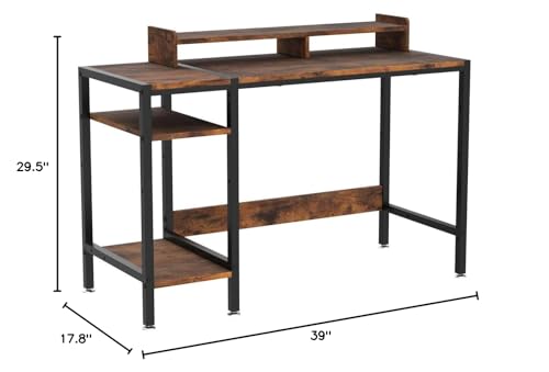 MINOSYS Computer Desk - 39” Gaming Desk, Home Office Desk with Storage, Small Desk with Monitor Stand, Rustic Writing Desk for 2 Monitors, Adjustable Storage Space, Modern Design Corner Table.