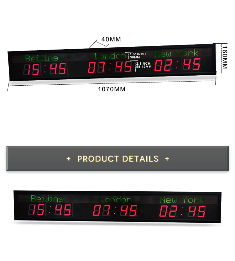 THINKHONGHAO Zhong Xiaoxiao Brand LED red and Green Digital Electronic 3 City World Clock Summer Digital World Clock displays time Brightness at Different Times
