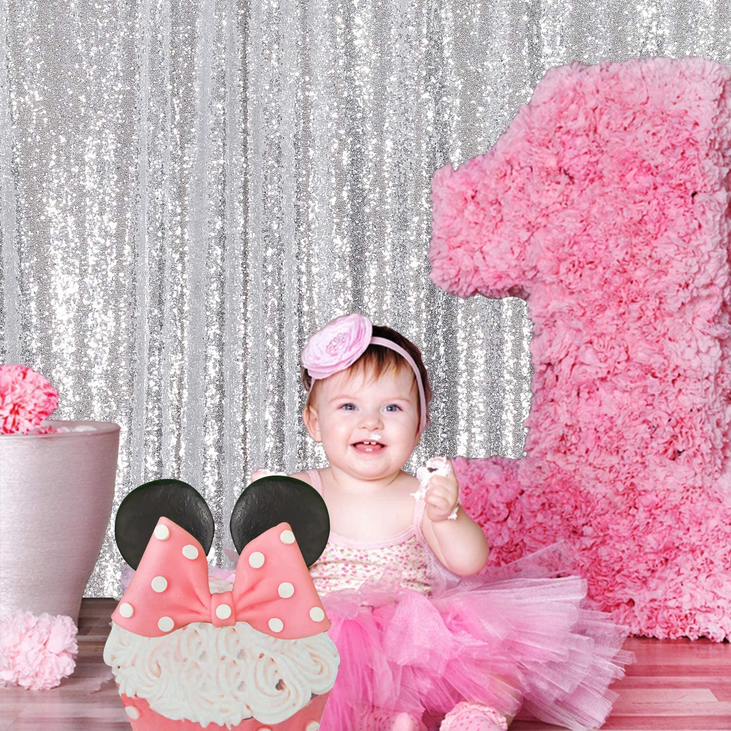Pink Mouse Cake Topper Bow and Ears Party Supplies Decorations for Baby Girls Birthday