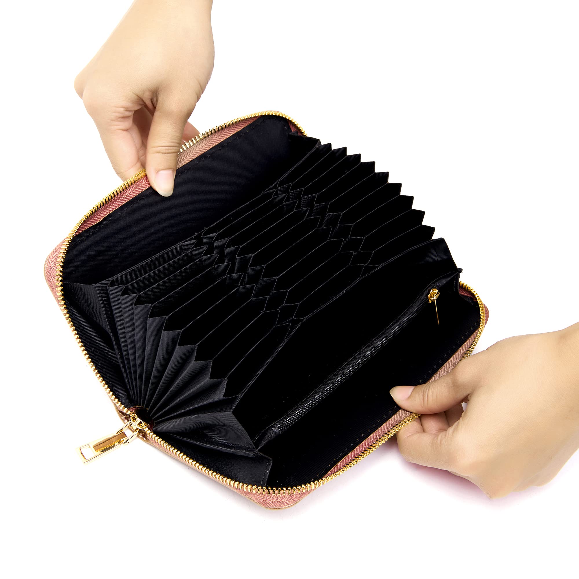 Soperwillton Womens Walllet RFID Blocking PU Leather Zip Around Large Capacity Credit Card Wallet