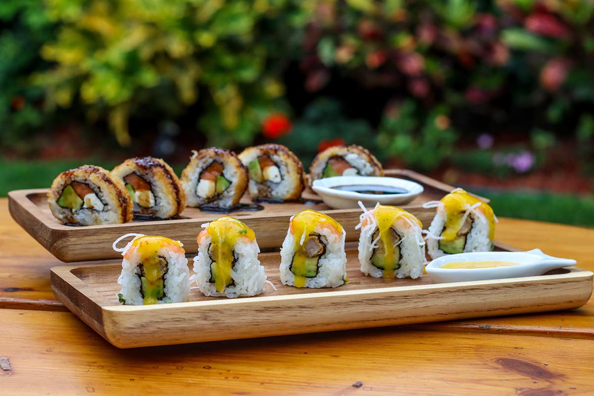 Strova Wood Serving Platters and Charcuterie Trays, Set of 2, Rustic Wooden Servers with Raised Edge, Serve Cheese, Sushi, Holiday Snacks, and More