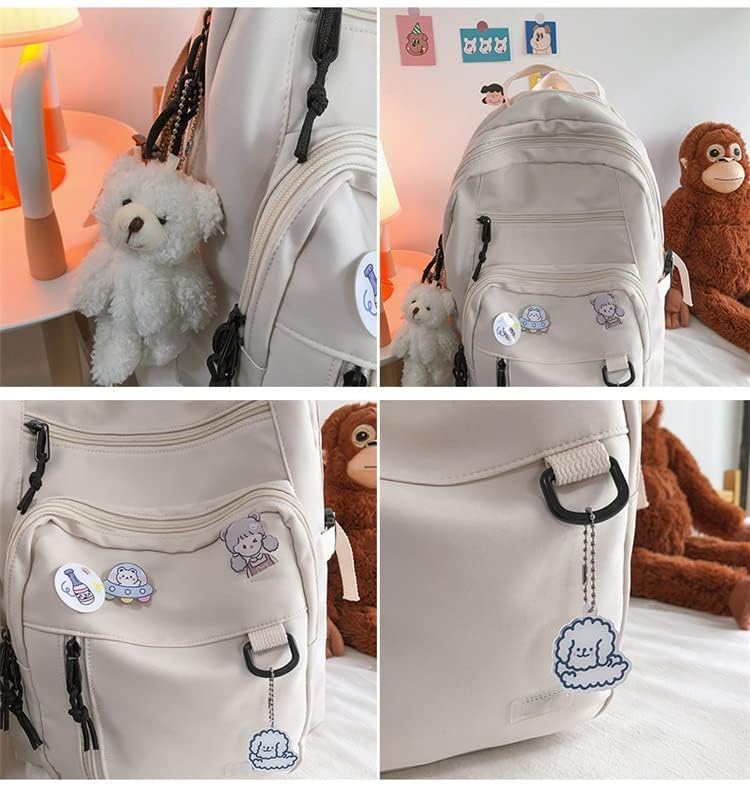 MININAI Aesthetic College Backpack with Pins and Plushies Kawaii Laptop Backpack Preppy Daypack Cute Travel Bag Book Bag (Black,One Size)