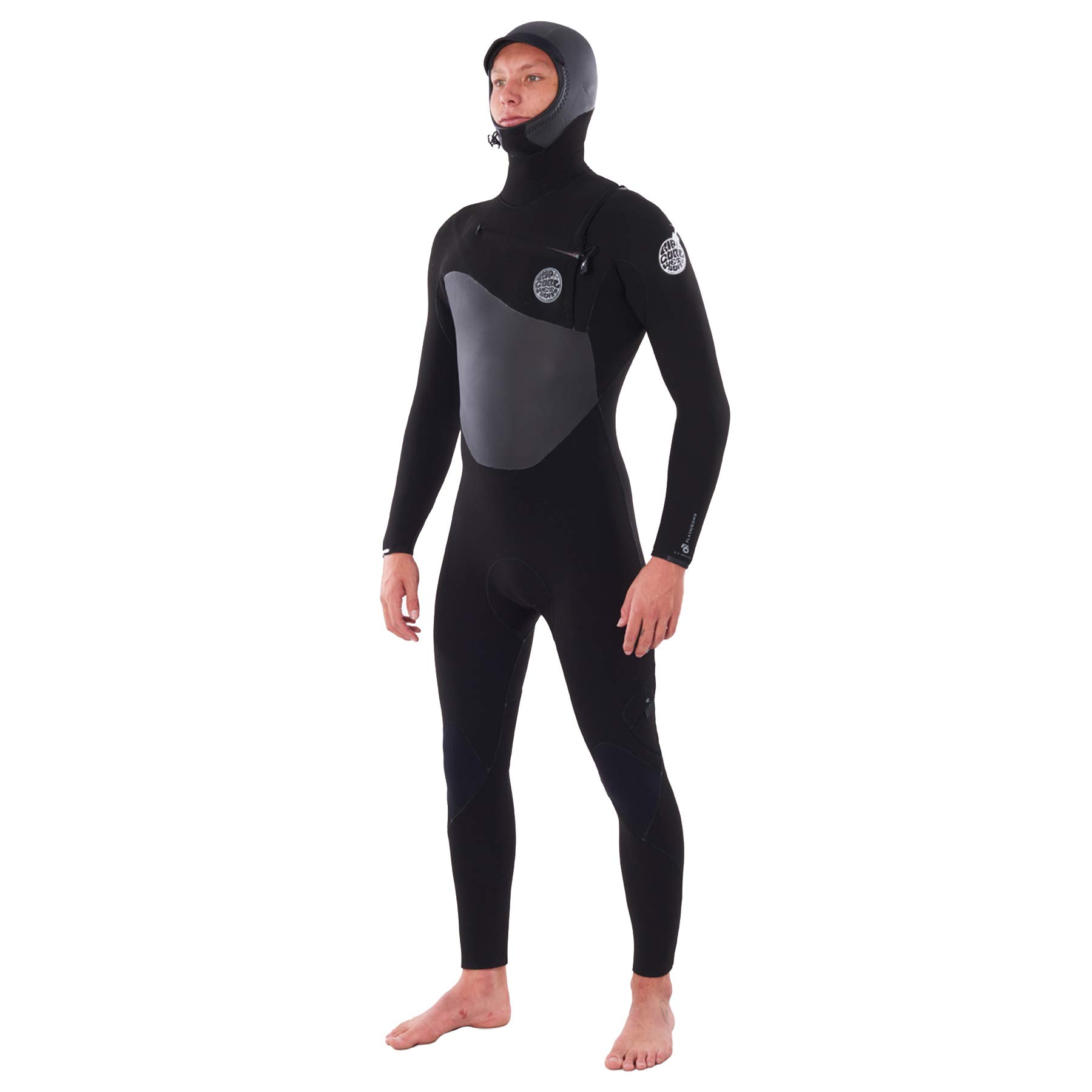 Rip Curl Mens Flashbomb 5/4mm Hooded Chest Zip Wetsuit - Black - Easy Stretch Lightweight Flash Lining
