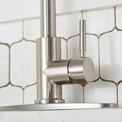 VAPSINT High Arc Single Handle Brushed Nickel Kitchen Faucet with Pull Down Sprayer,Commercial Modern Stainless Steel Kitchen Sink Faucet,Deck Mount Single Hole Pull Out Faucet for Kitchen Sink