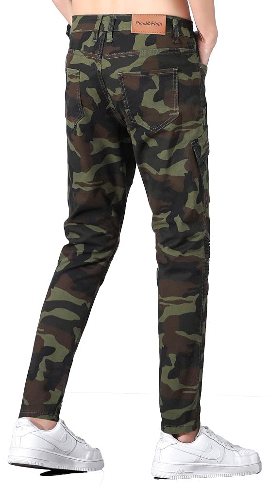 Plaid&Plain Men's Skinny Jeans Biker Jeans Cargo Jeans Cargo Pants8013 camo 32X30