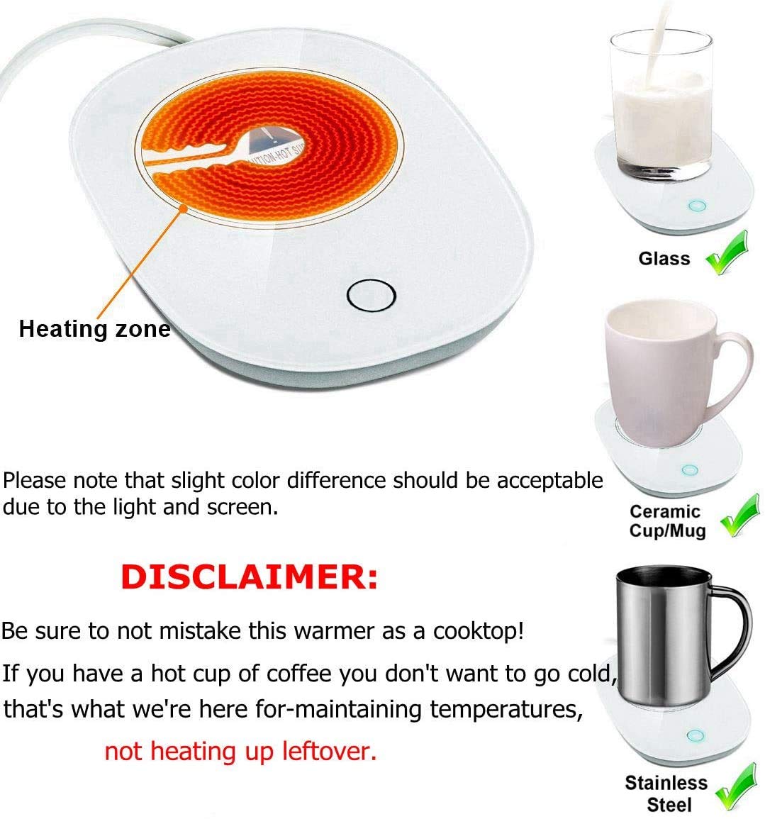 ZYION Coffee Mug Warmer with Auto Shut Off Beverage/Drink/Tea Warmer Electric Thermostatic Smart Cup Warmer Pad for Office and Home Cocoa Tea Water Milk Soup