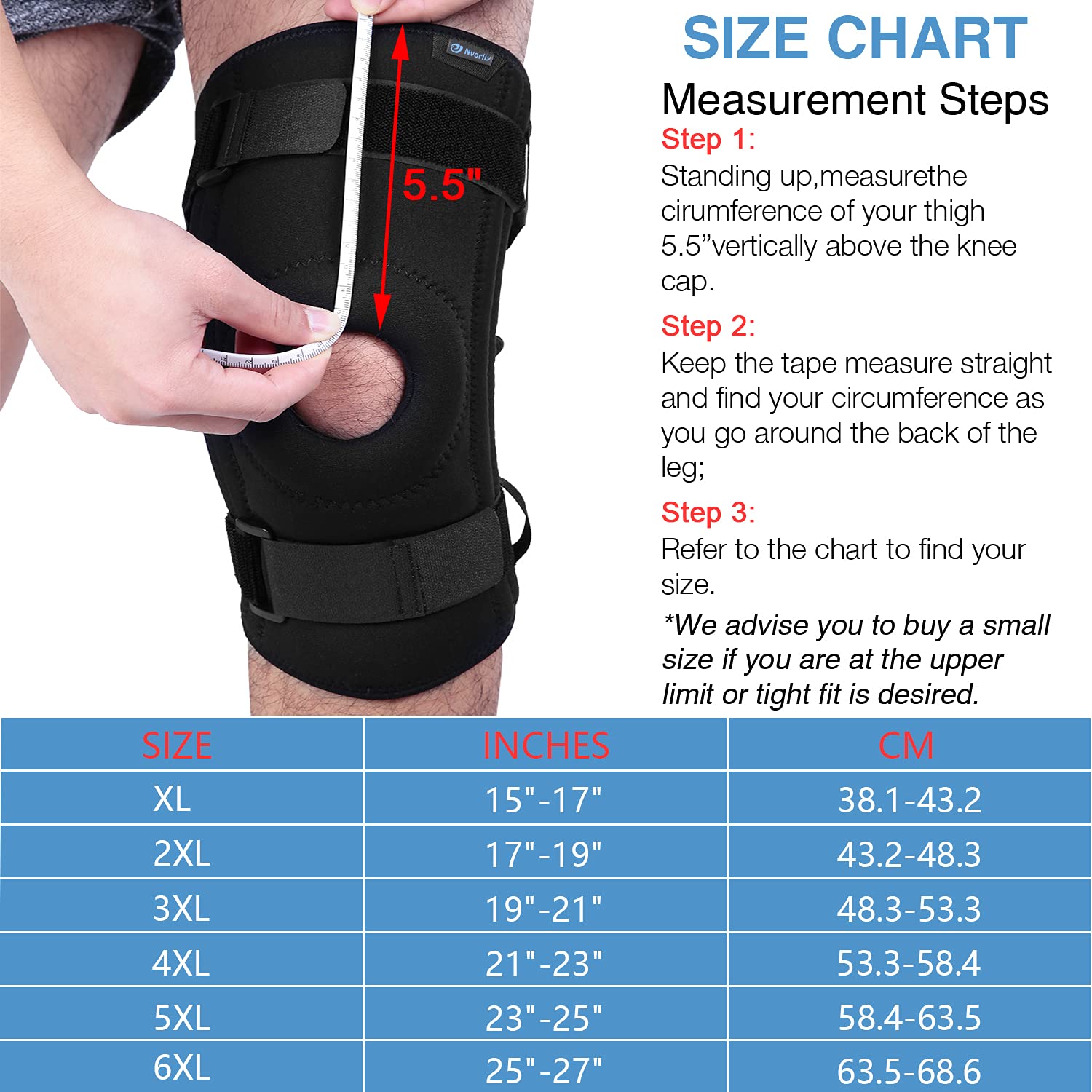 Nvorliy Knee Sleeve Plus Size for Large Leg - Detachable Strap Design, Open-Patella Stabilizer Brace for Arthritis, Tendon, Meniscus and Ligament Injuries, Patellar Tendonitis, Fit Men & Women (5XL)
