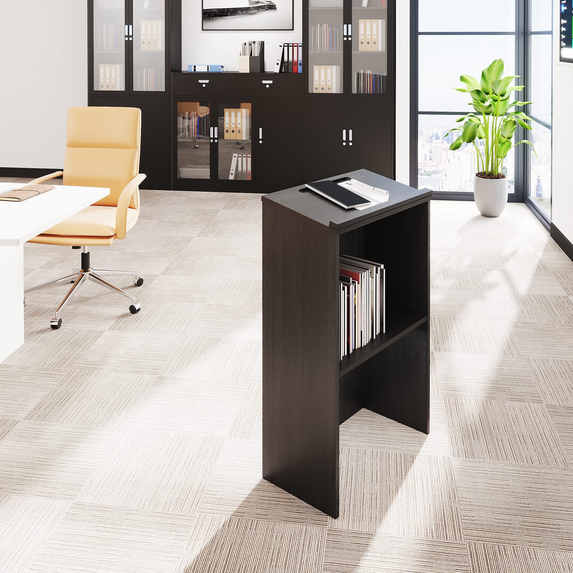 Podium Stand,Wooden Speaking Lectern,Lectern Podium for Classroom,Churches,Auditorium,Meeting Room,Reception Desk of Podium with Adjustable Shelf(Black)