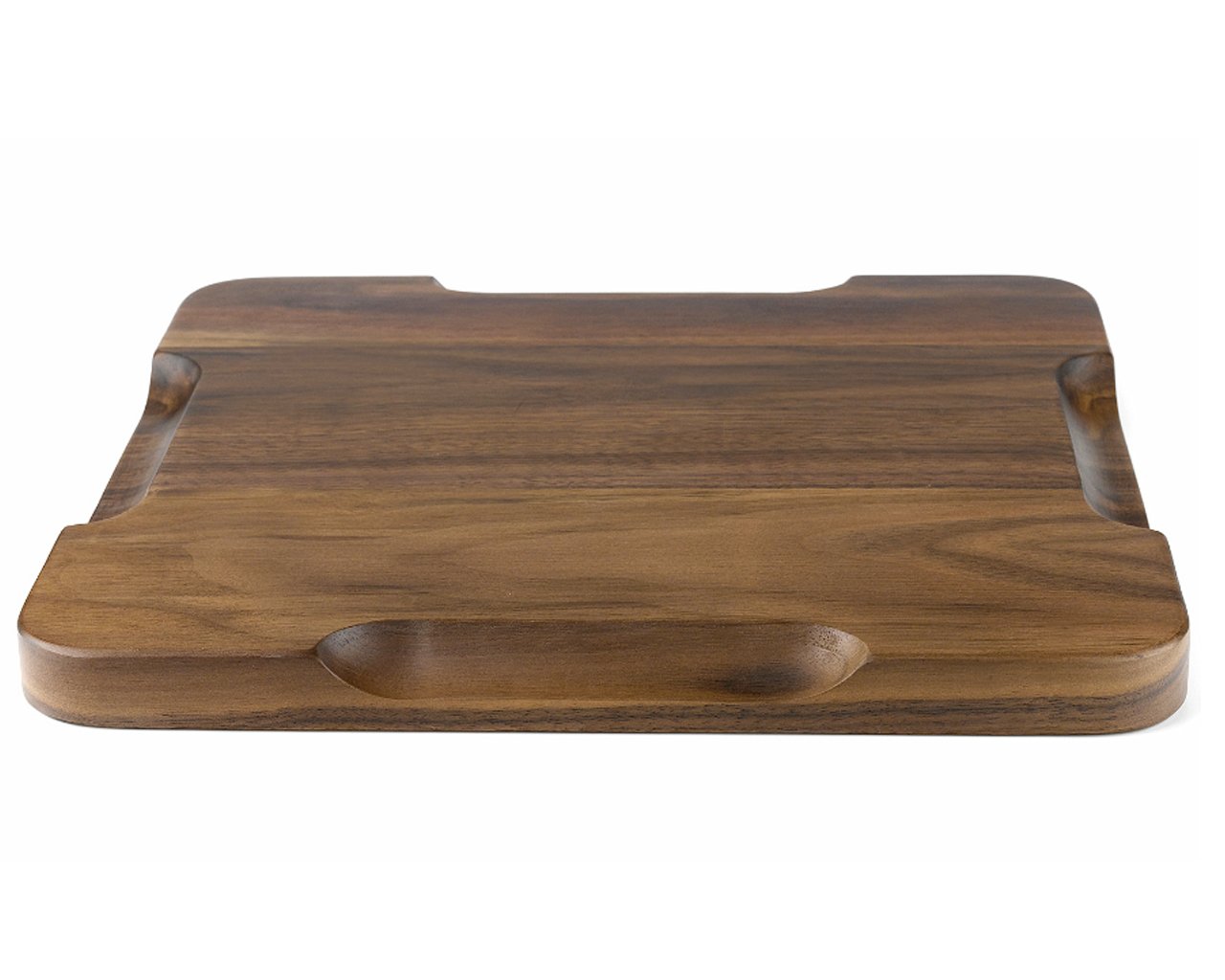 Rustic Walnut Wooden Tray Solid Wood Serving Tray Square Rectangle Platter Tea Tray Coffee Table Tray (Large Square with Grooves(11x11x1inch))
