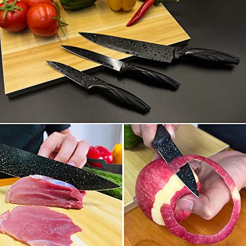 veluebay Kitchen Knife Set, Professional Stainless Steel Chef Knives with Ceramic Peeler and Gift Box, Black Cooking Knives for Slicing, Bread, Utility, Paring (6 Pcs)