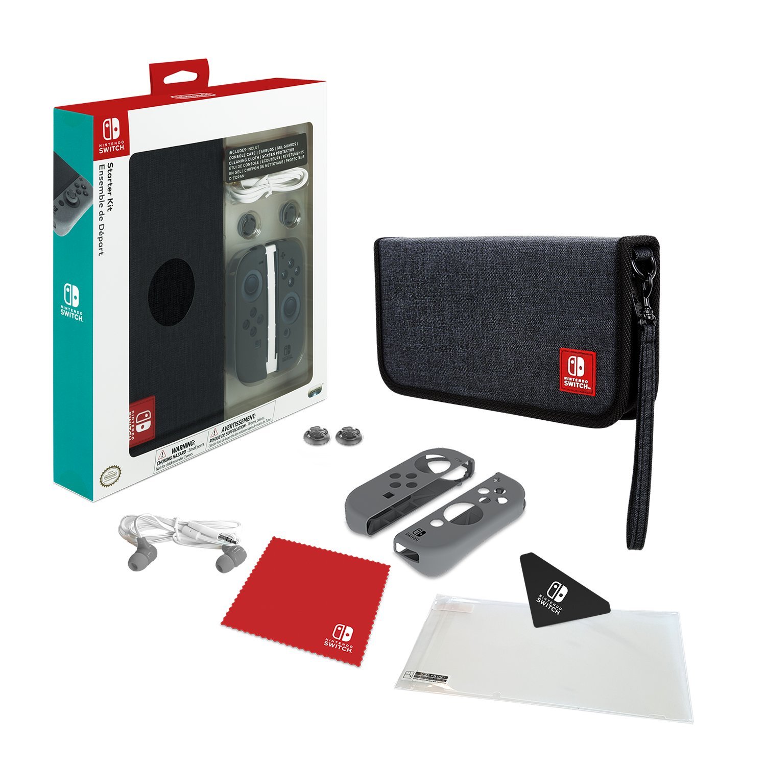 PDP Gaming Nintendo Switch Starter Kit | Travel Case, Joy Con Guards, Earbuds: Grey - Nintendo Switch