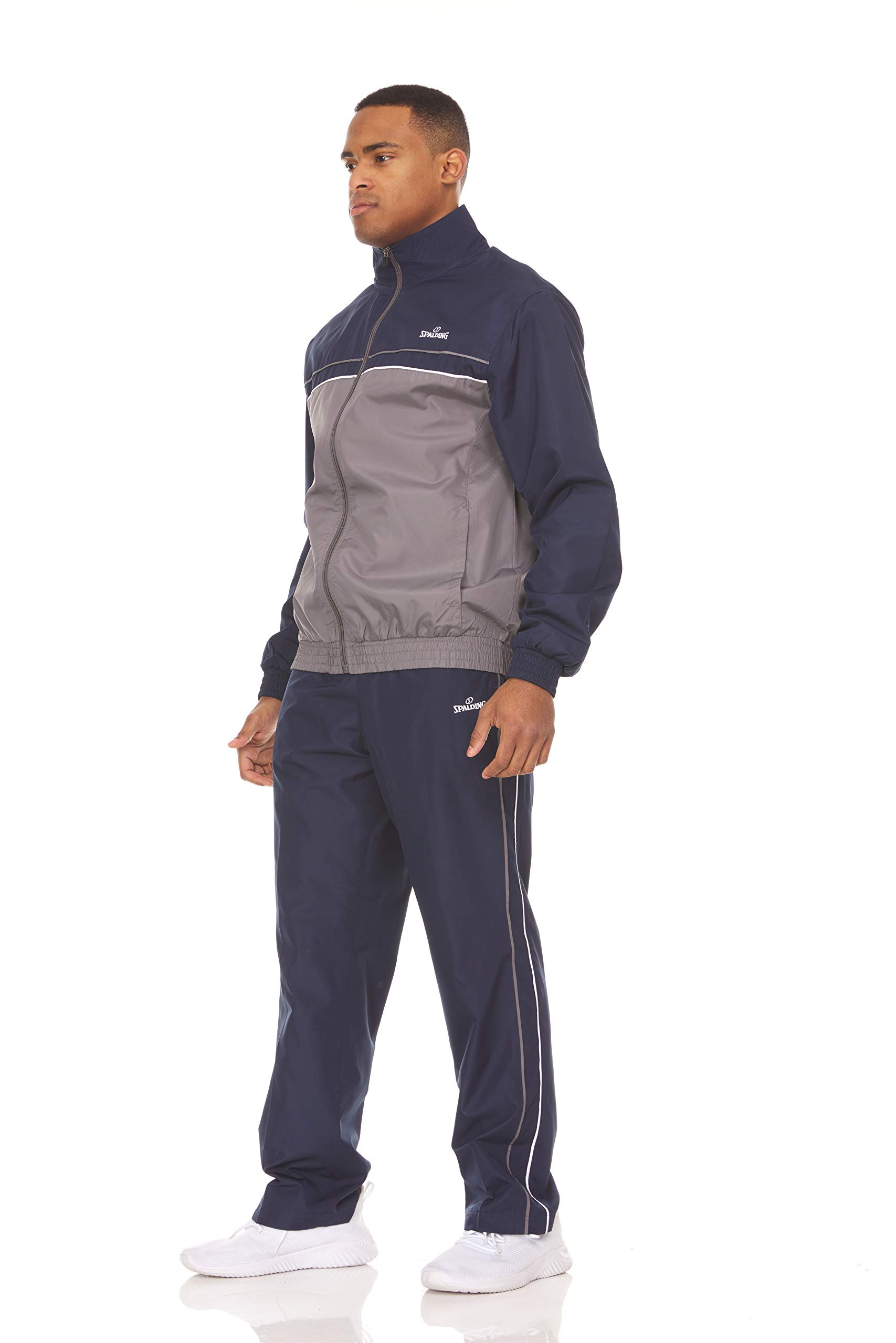 Spalding Mens Performance Vital Woven Tracksuit Set - 2 Piece Set with Full Zip Jacket and Pants, Navy/Concrete, XXL