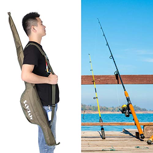 Portable Fishing Rod Bag Multifunctional Tool Storage Organizer Fishing Accessories Supplies with Adjustable Shoulder Strap and Zipper