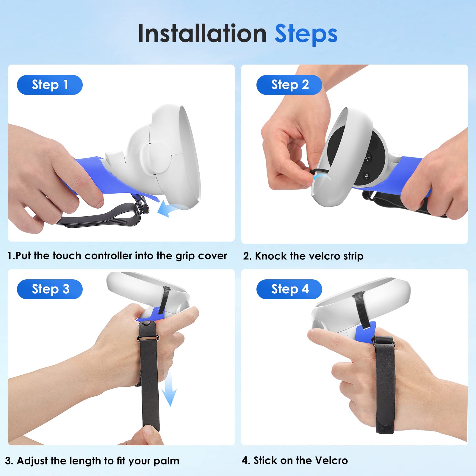 YRXVW Controller Grips Cover for Oculus Quest 2, Silicone Hand Grips Unibody Design with Adjustable Knuckle Strap Accessories Compatible with Quest 2 (Blue)