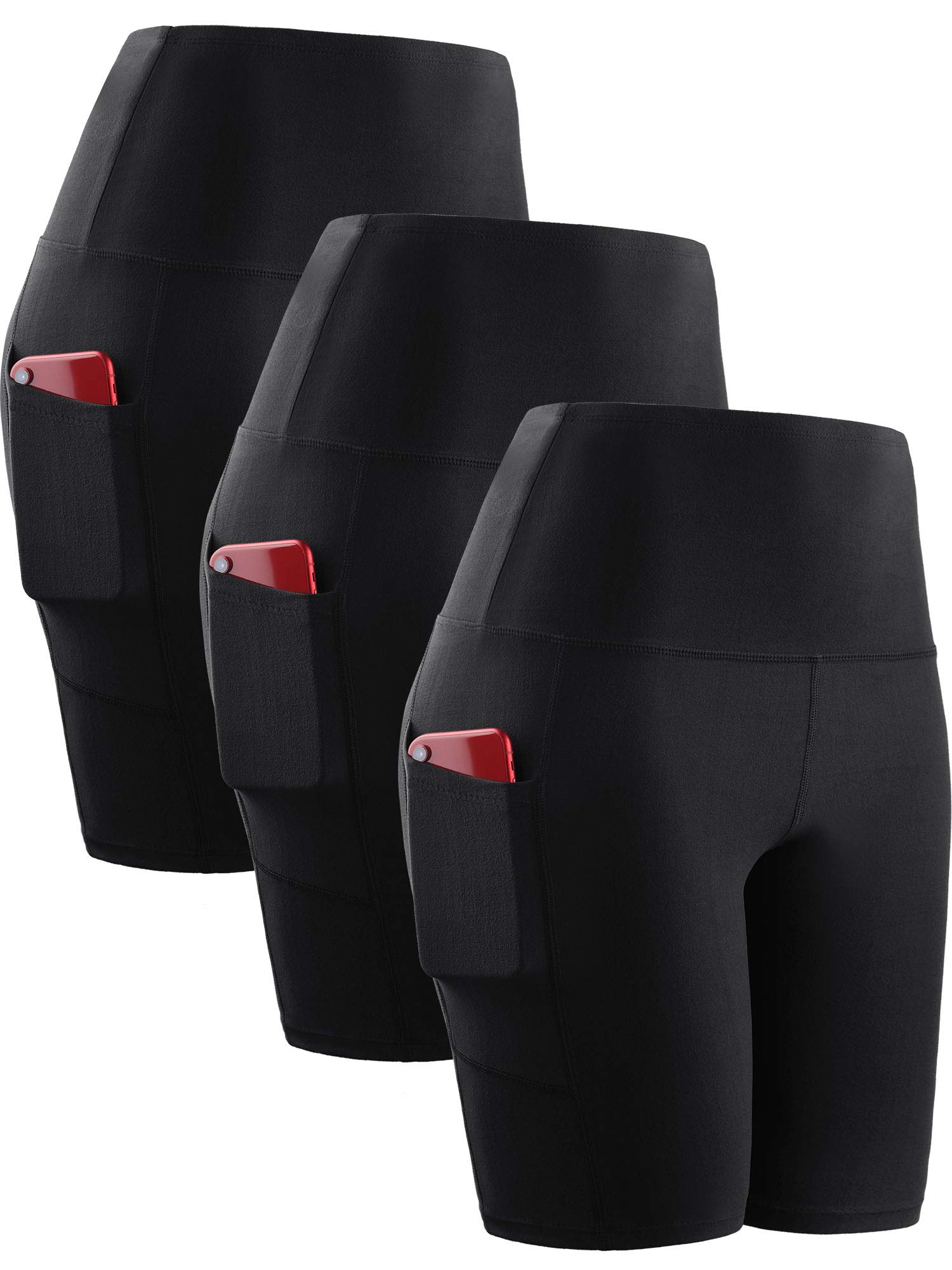 NELEUS Women's 3 Pack Biker Shorts High Waist Running Yoga Shorts with Pockets,3 Pack,Black/Black/Black,US S,EU M
