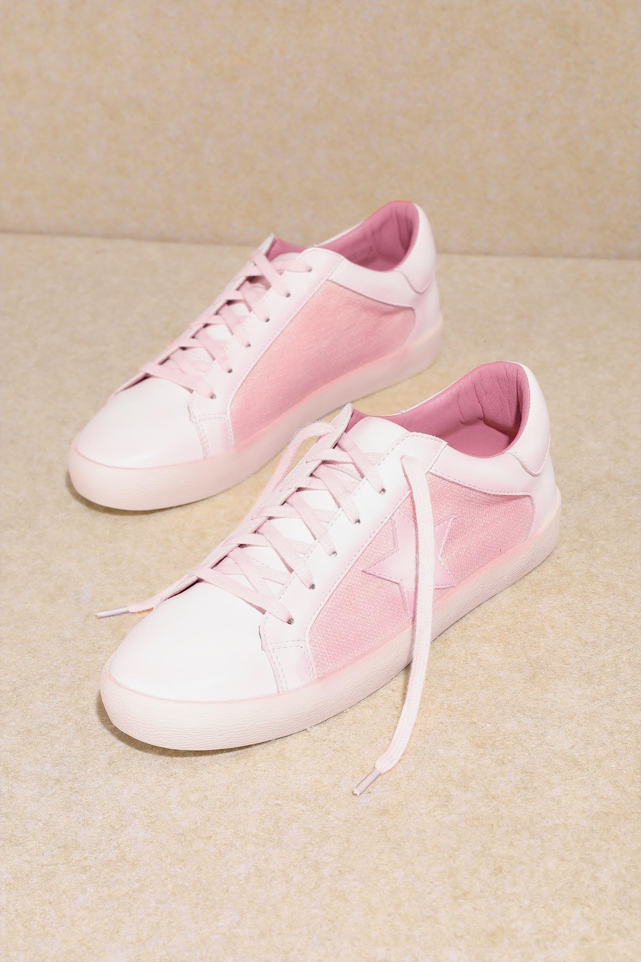 Mi.iM Sandy Rubber Sole Lace-up Leather Textile Star Sneakers (8.5, Pink)