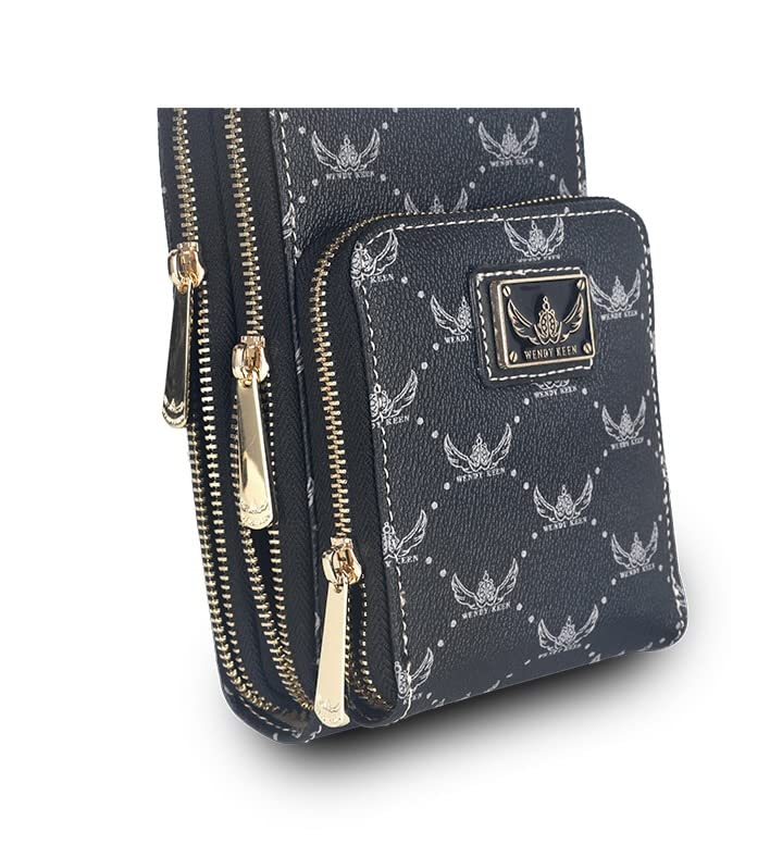 Wendy Keen Monogram Small Cellphone Crossbody Bag for Phone, Money, Wallet with Credit Card Slots (Black)