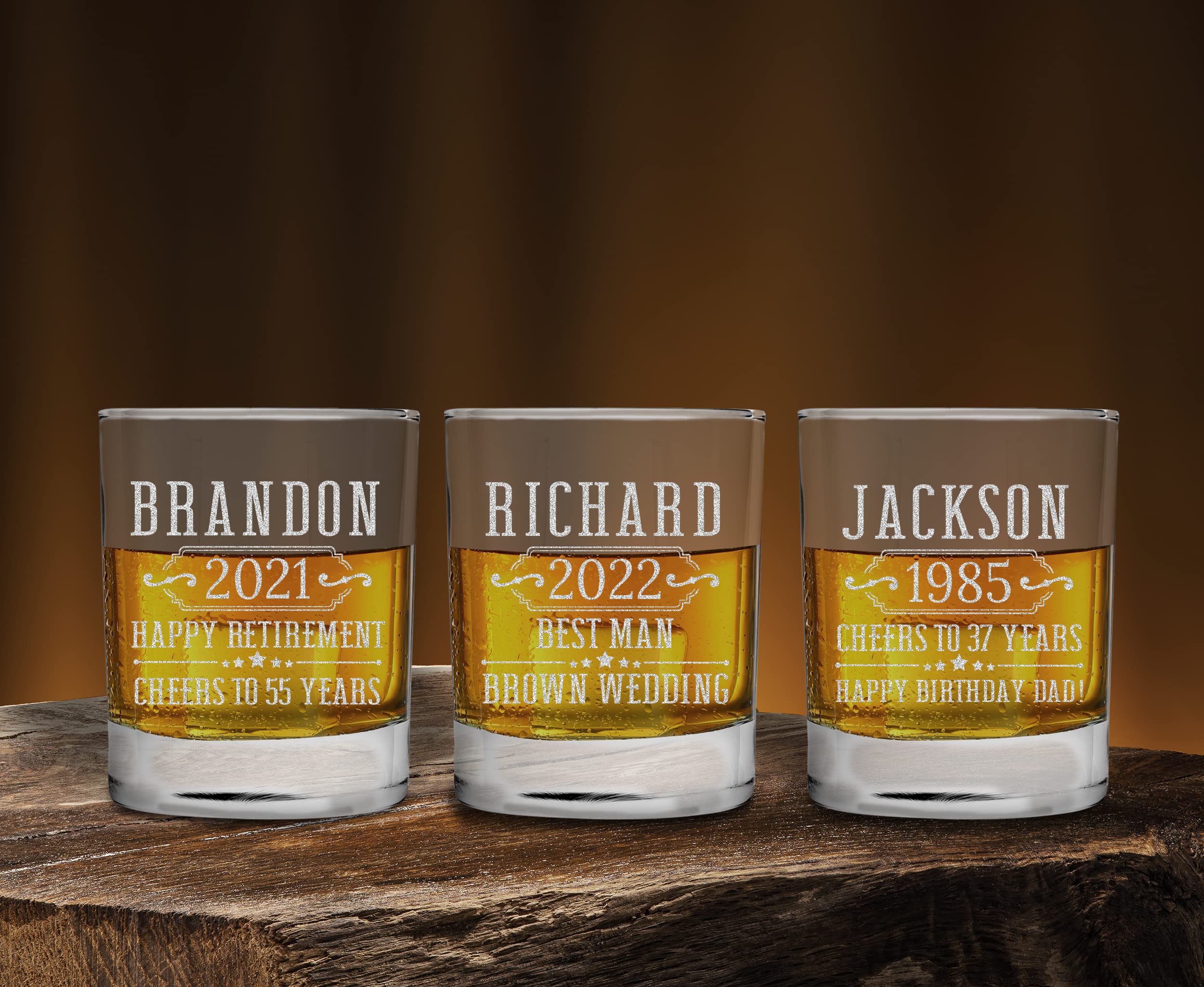 TEEAMORE Personalized Rocks Old Fashioned Initial Whiskey Glass Add Your Name Text Year Cocktail Glasses Gift 10.25oz