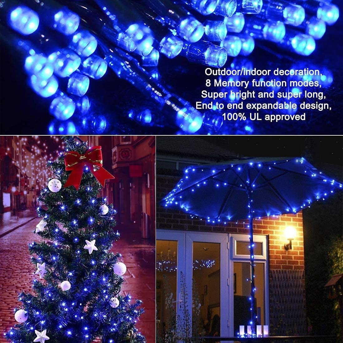 NXWVPC Weillsnow Blue Christmas Lights, 200 LED Mini Tree Lights, 82ft 29V UL Certified Indoor & Outdoor String Lights for Halloween, Christmas Tree, Party, Patio, Garden, Decor(Blue)