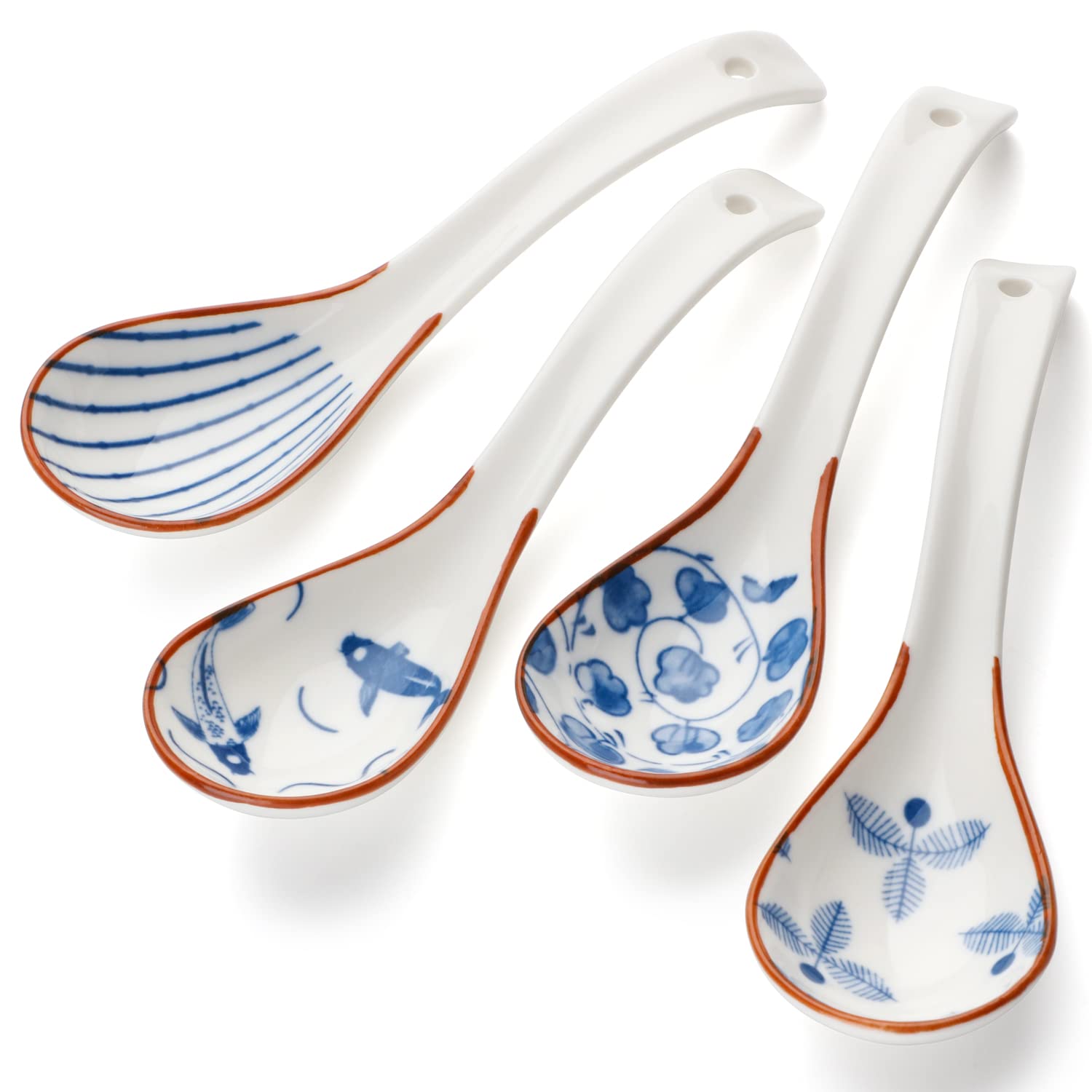 Soup Spoon Set of 4 Ceramic Chinese Soup Spoons Ramen Spoons for Pho Noodle Cereal Dumpling