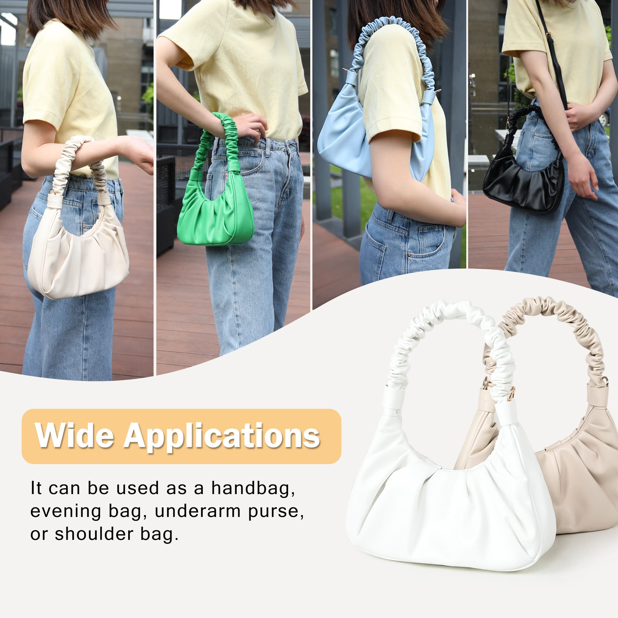 Small Purse PU Vegan Leather Top-Handle Shoulder Bags Mini Hobo Handbags Ruched Pleated Trendy Purse for Women(White-5)