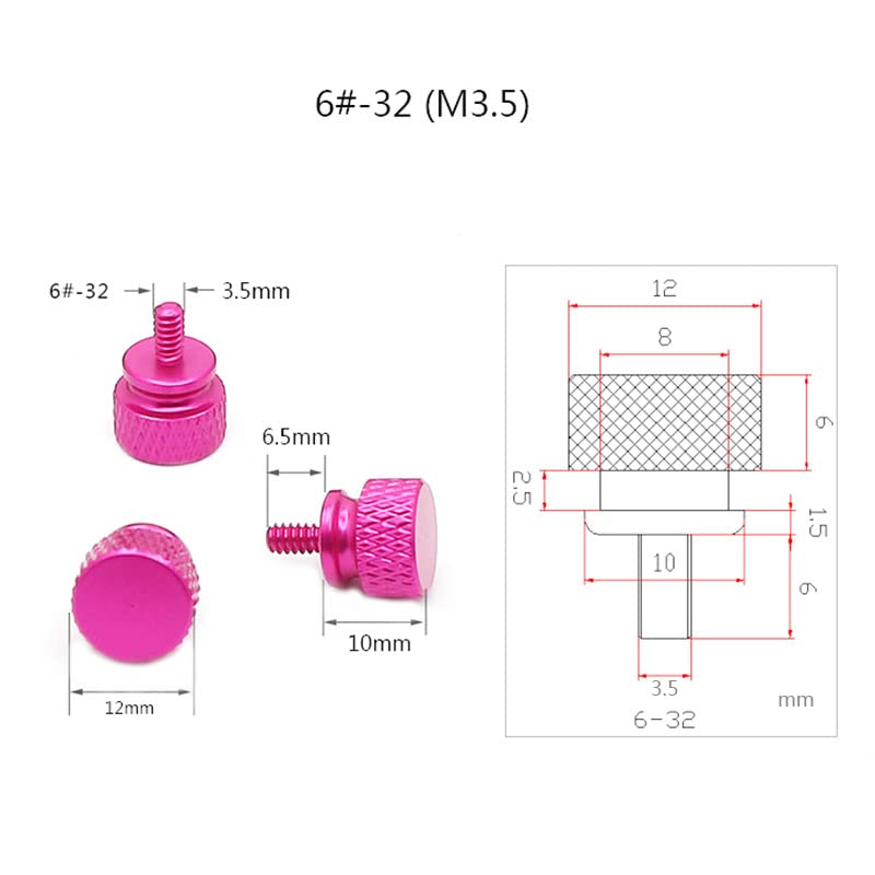 VizGiz 10 Pack Computer Screws Aluminum Alloy M3.5 Colorful 6#-32 * 6 Thumbscrews Hand Finger Thumb Screw for Computer Cover Case DIY PCI Panel Power Slots Hard Drive Chassis