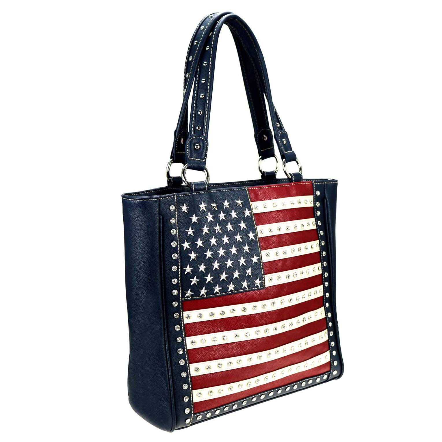Montana West Western Bling Collection Satchel Handbag Top Handle Purse Concealed Carry (Red Spiritual Cross Patriotic)