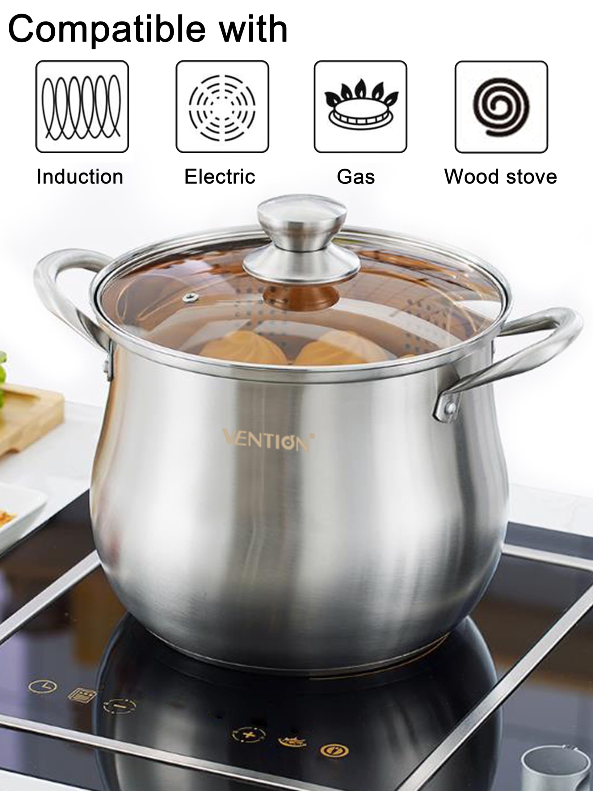 VENTION Stainless Steel Stock Pot with Steamer, 7.8 Quart Stockpot with Lid