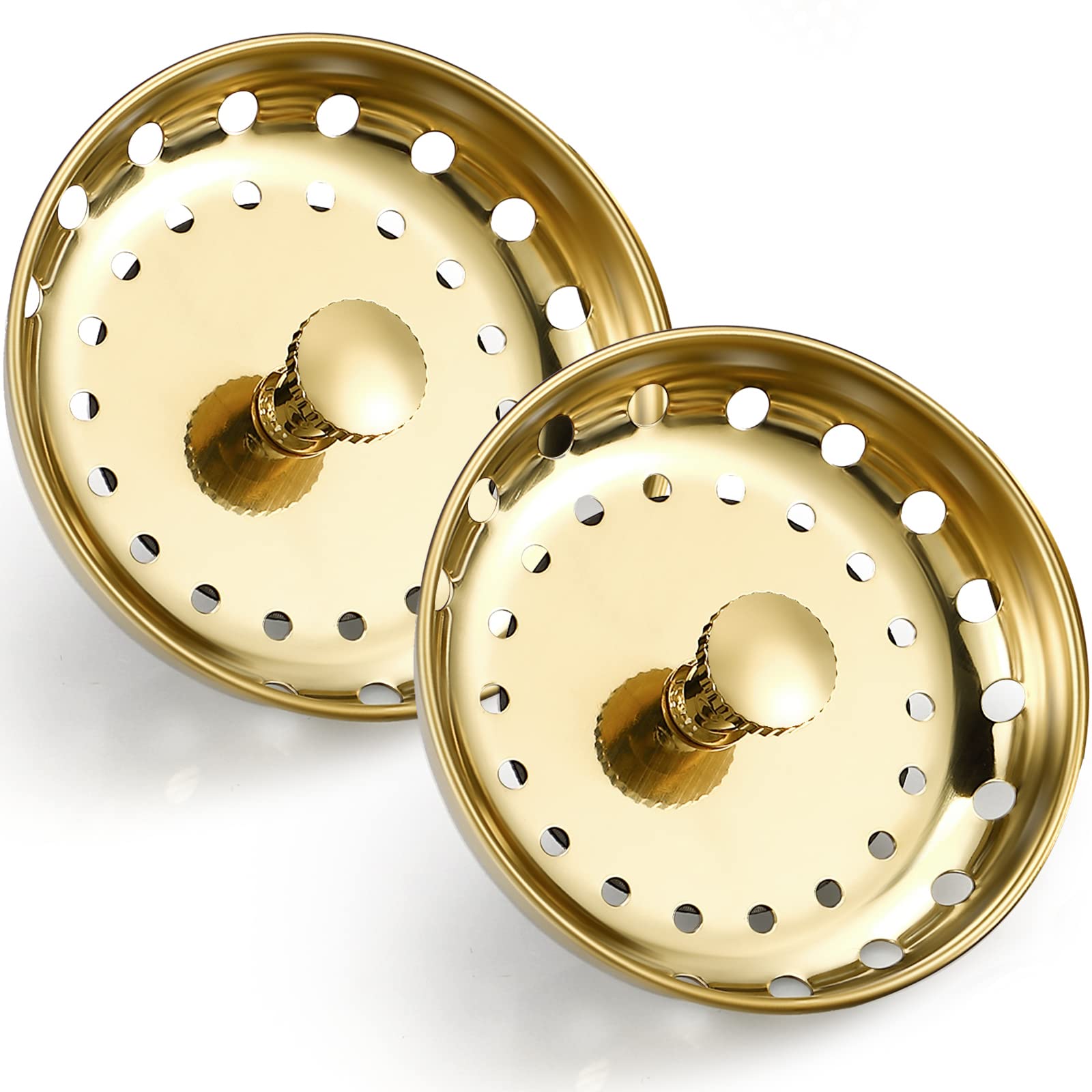 Retisee 2 Pcs Gold Kitchen Sink Stopper Strainer Stainless Steel Sink Filter for Universal 3-1/2 Inch Kitchen Sink Drain Replacement