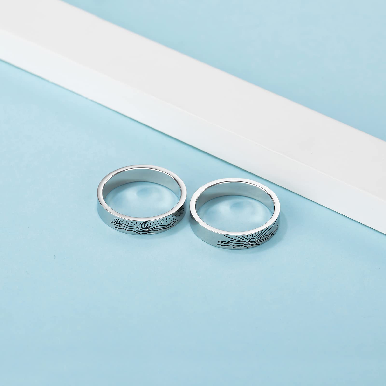 Sunflower Jewellery Moon and Sun Ring, Couple Ring,sun ring,sunrise ring,Crescent Moon ring,Friendship Ring, Star Ring, Lover Ring, Partner Ring, Gift (Stainless Steel, 8)